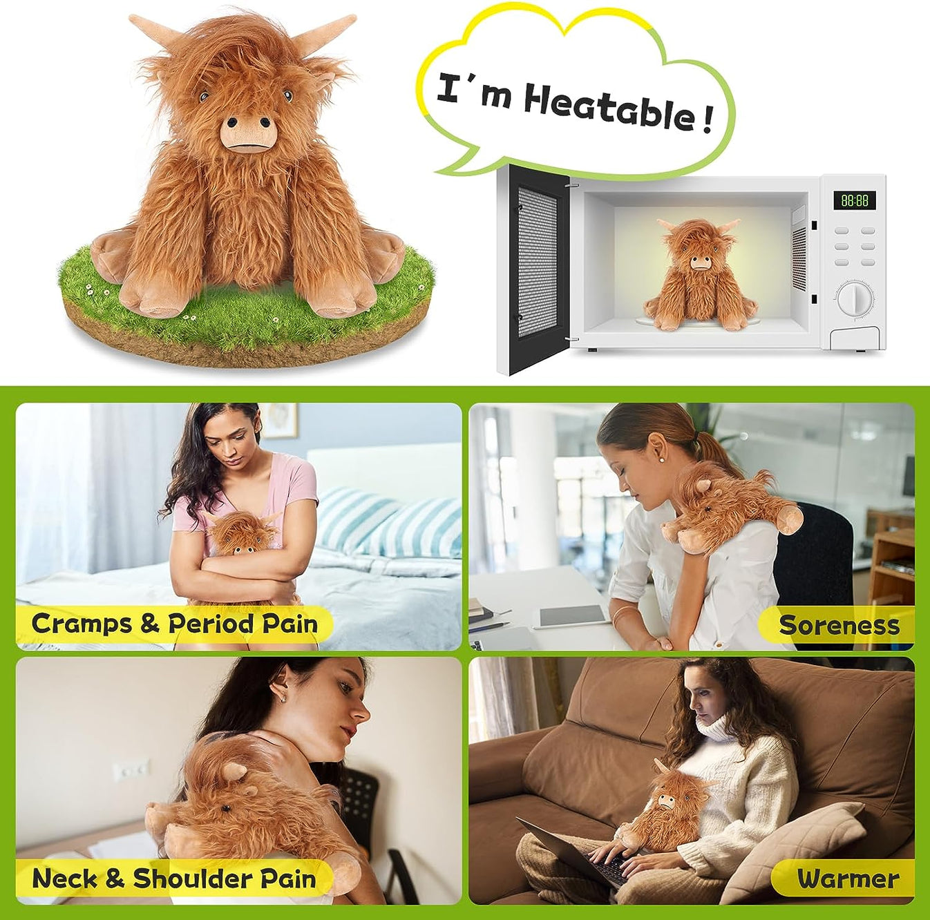 SuzziPals Highland Cow Stuffed Animals, Microwavable Stuffed Animals H ...