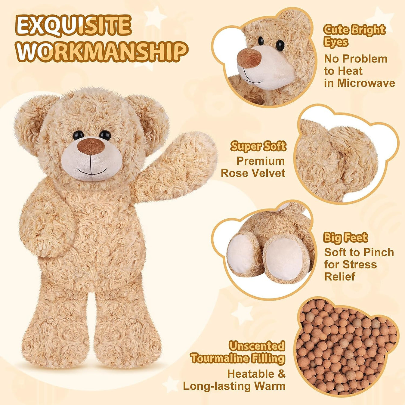 Suzzipals Teddy Bear Stuffed Animals, Microwavable Stuffed Animal Heat